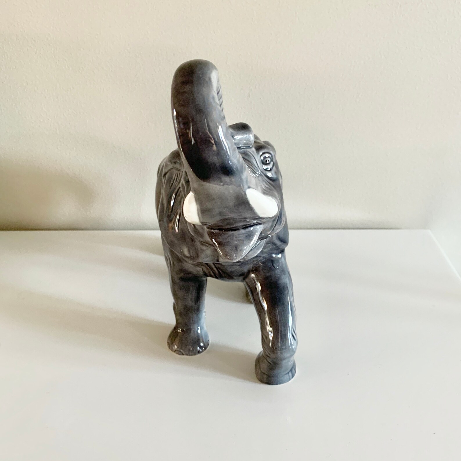 Vintage Large Ceramic Grey Elephant With Trunk Up - Etsy