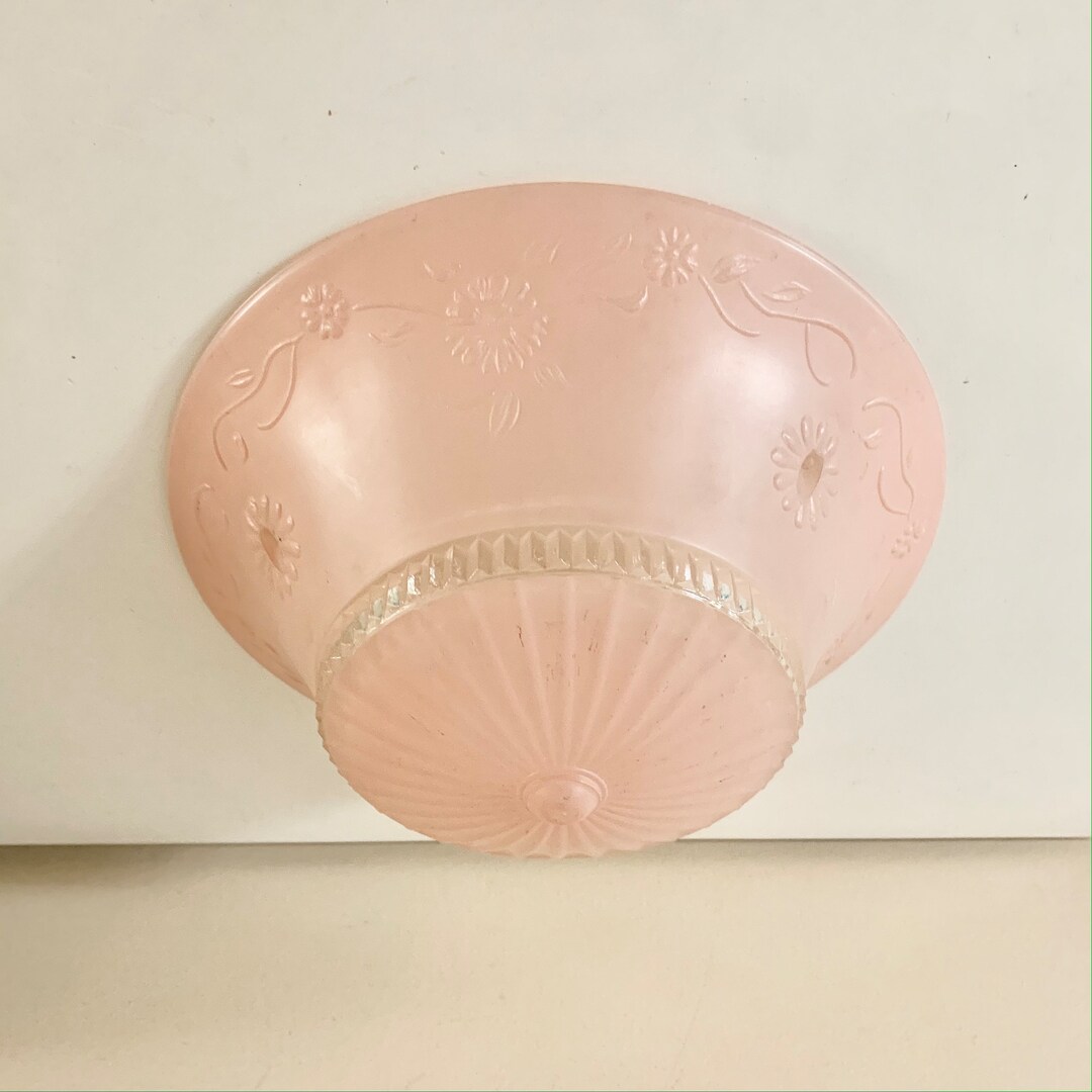 Vintage Art Deco Pink Blush Frosted Glass Ceiling 3 Hole Chain Hanging ...