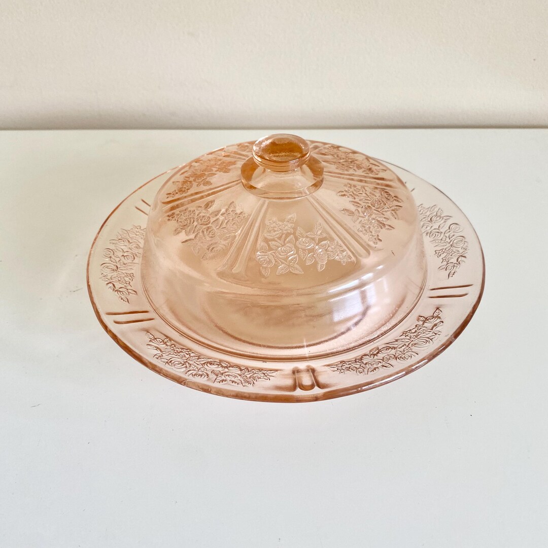 Vintage Pink Depression Glass Sharon Cabbage Rose Butter Dish and Cover ...