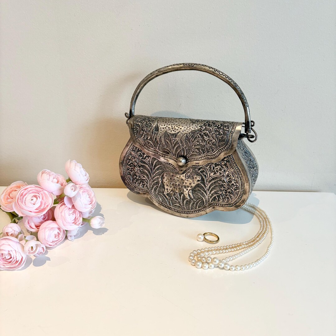 Vintage Silver Metal Box Bag, Wedding Formal Clutch Bridal Purse, 1970s ...