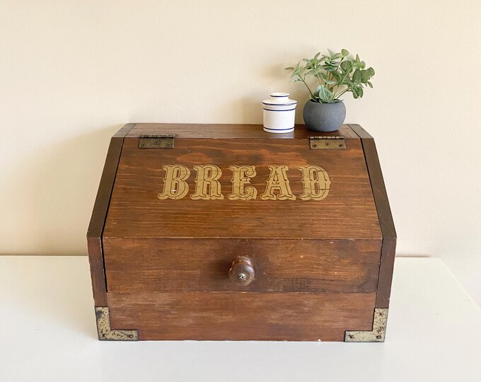 Vintage Wooden Bread Box, Rustic Country Kitchen, Brass and Wooden Box ...