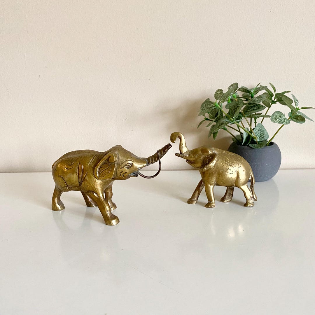 Set of 2 Vintage Brass Elephant Figurine Paperweight Sculpture, Brass ...