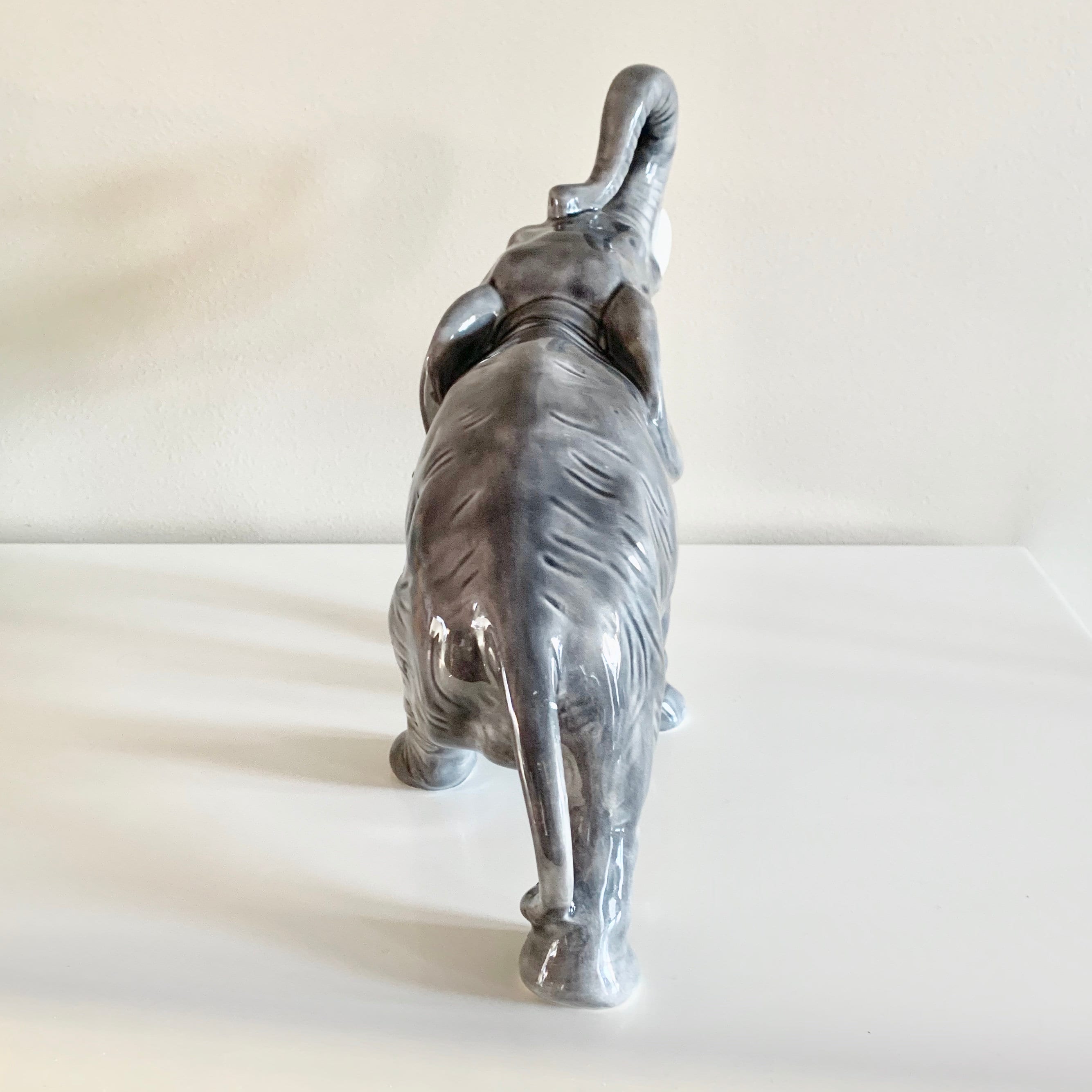 Vintage Large Ceramic Grey Elephant With Trunk Up - Etsy