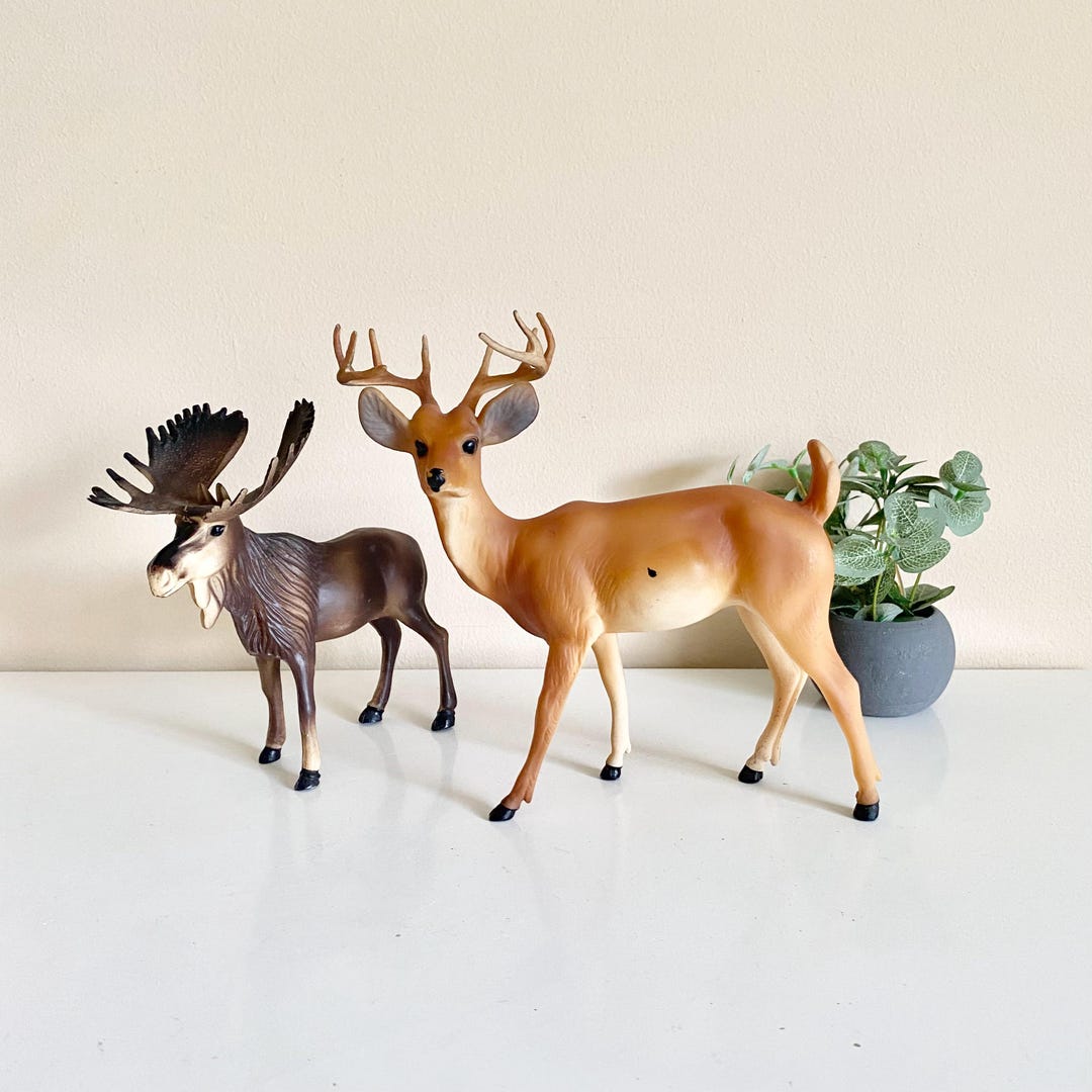 Set of 2 Vintage Plastic Reindeer Deer and Moose Figurines, Caribou ...