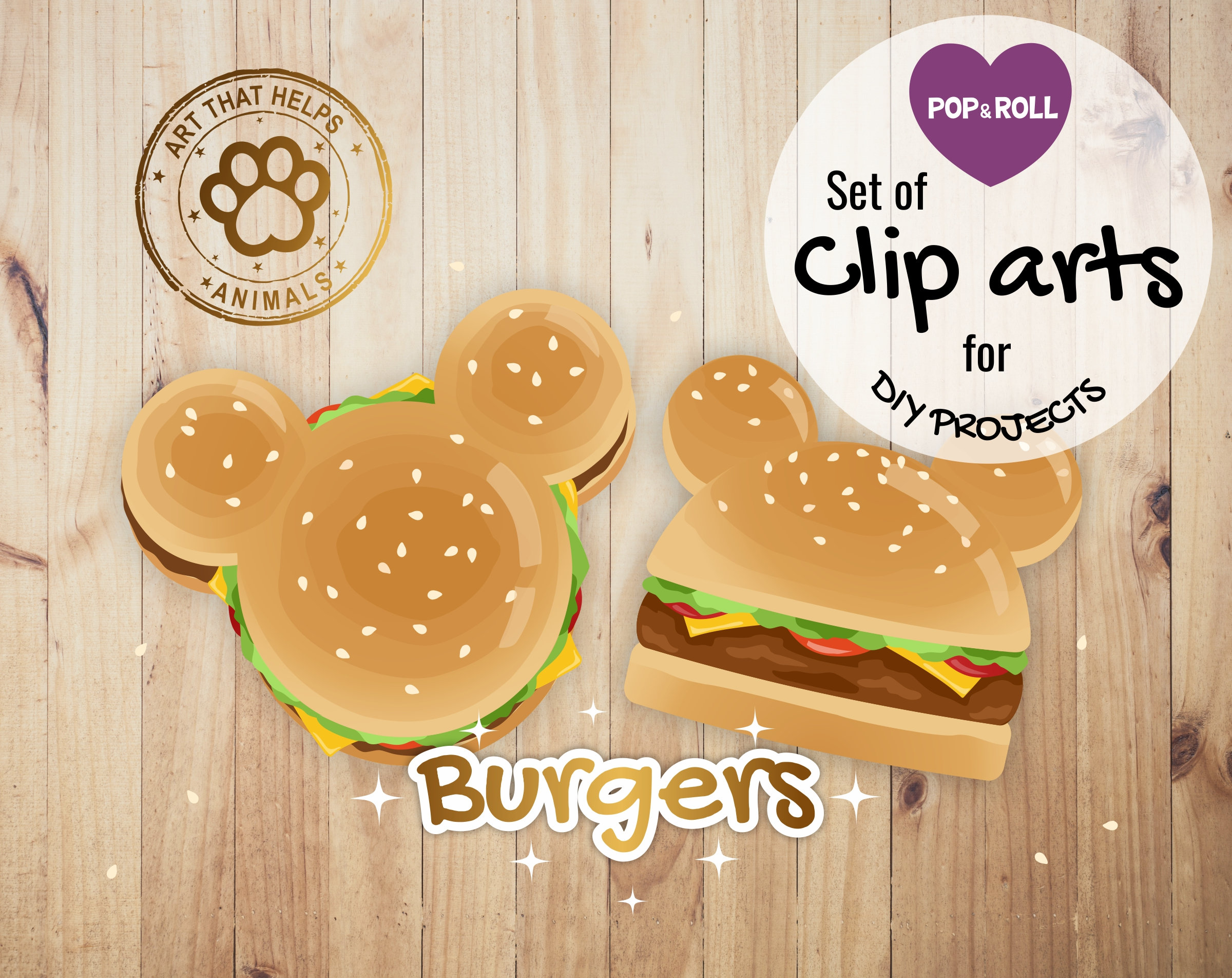 Set of Mouse Head Burgers PNG Clip Arts for DIY Projects - Etsy