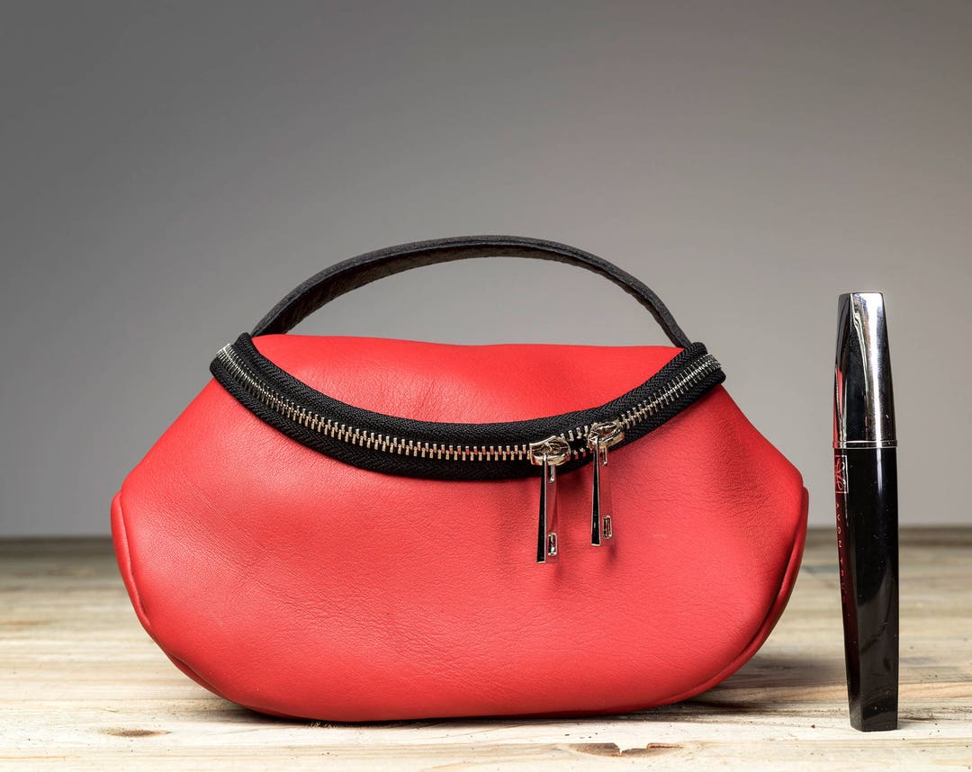 Leather Pouch, Red Makeup Pouch, Red Leather Travel Pouch, Personalized ...