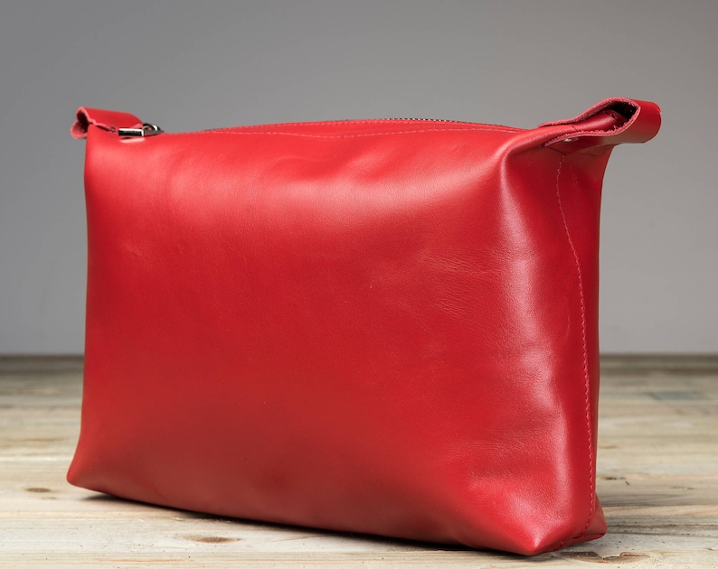 Red Leather Pouch Red Leather Cosmetic Pouch Leather Zipper - Etsy