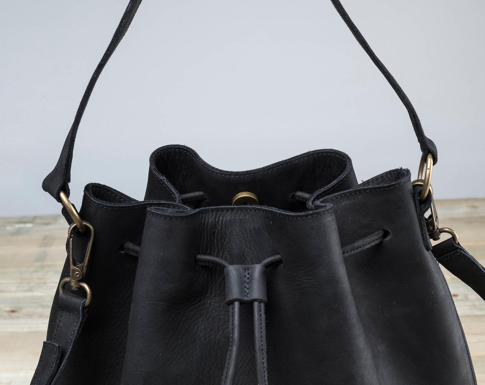 Italian Leather Black Bucket Bag, Crossbody Bag, Drawstring Closure - Etsy
