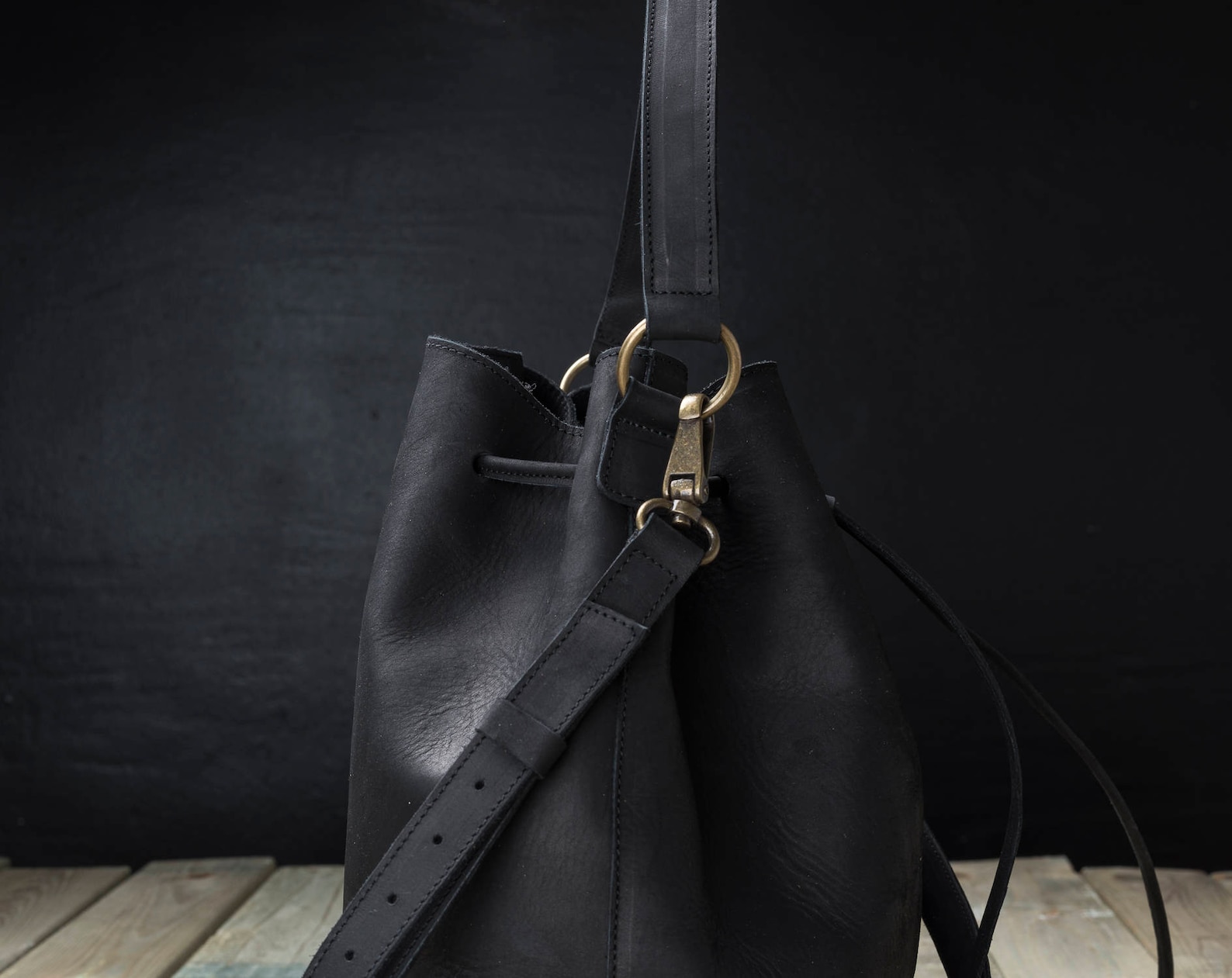 Italian Leather Black Bucket Bag, Crossbody Bag, Drawstring Closure - Etsy