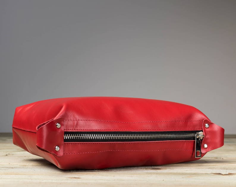 Red Leather Pouch Red Leather Cosmetic Pouch Leather Zipper - Etsy