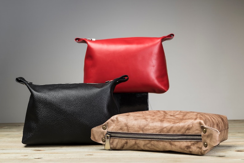 Red Leather Pouch Red Leather Cosmetic Pouch Leather Zipper - Etsy