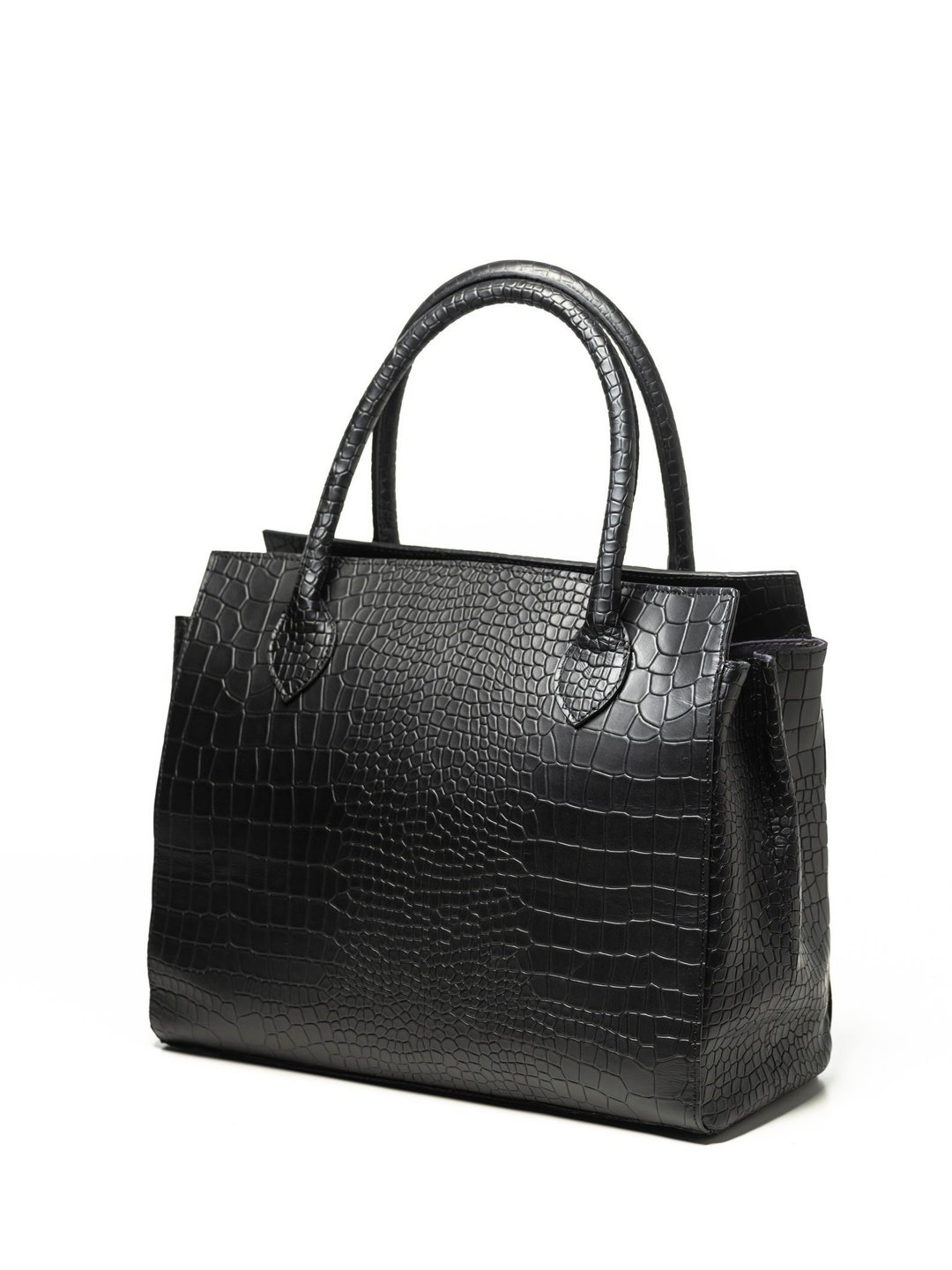 Croco Pattern Leather Tote Bag, Natural Leather Satchel - Etsy