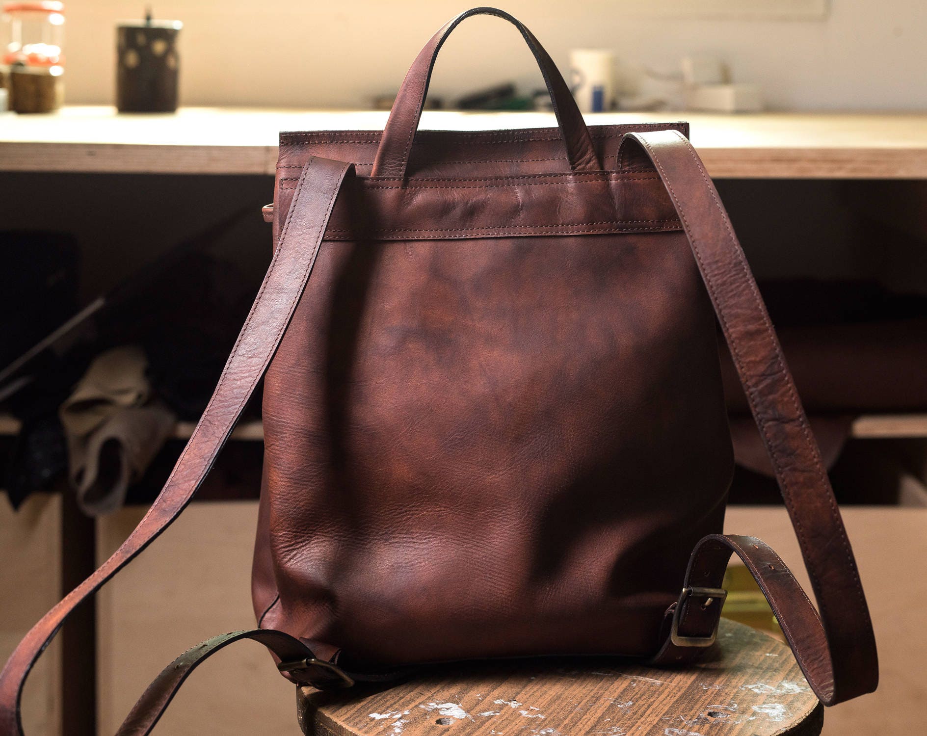 Women Leather Backpack Women Leather Brown Backpack | Etsy