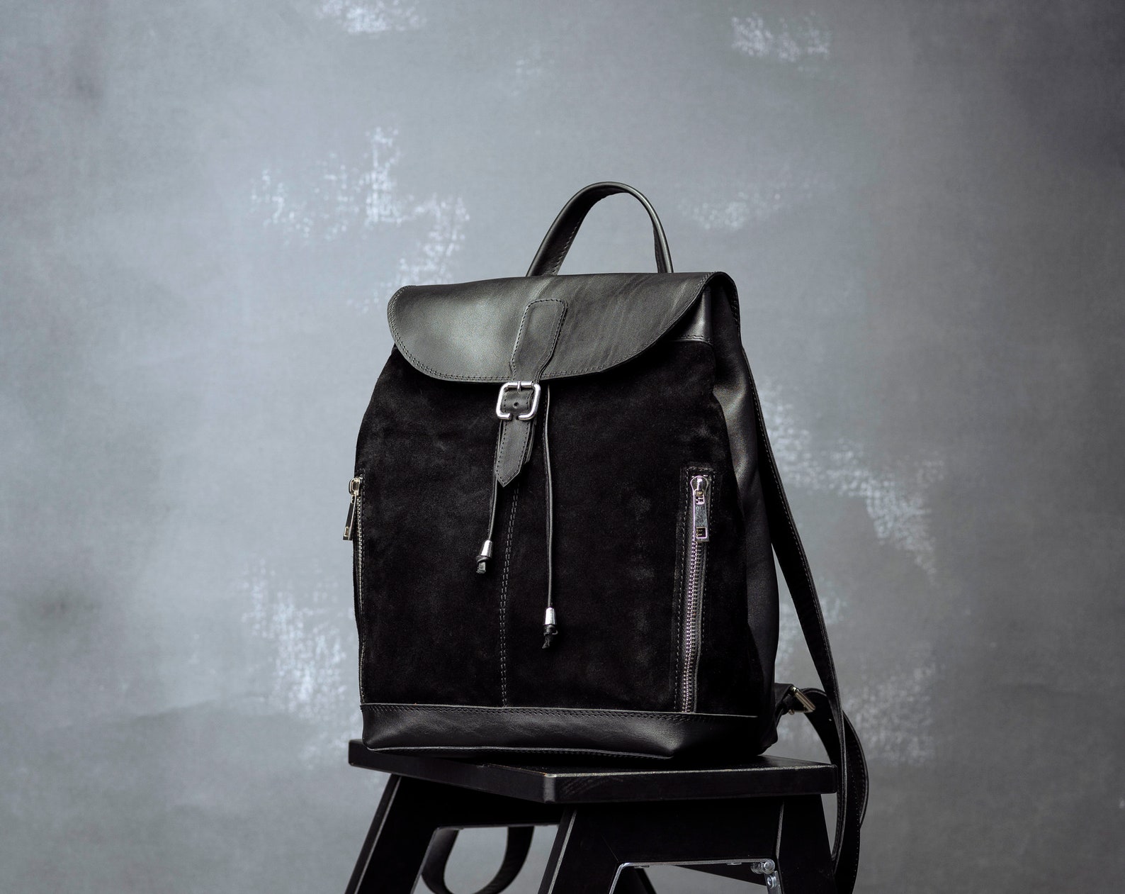 Medium Leather Backpack Medium Size Backpack Black Leather | Etsy