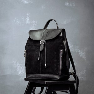Medium Leather Backpack, Medium Size Backpack, Black Leather Backpack ...
