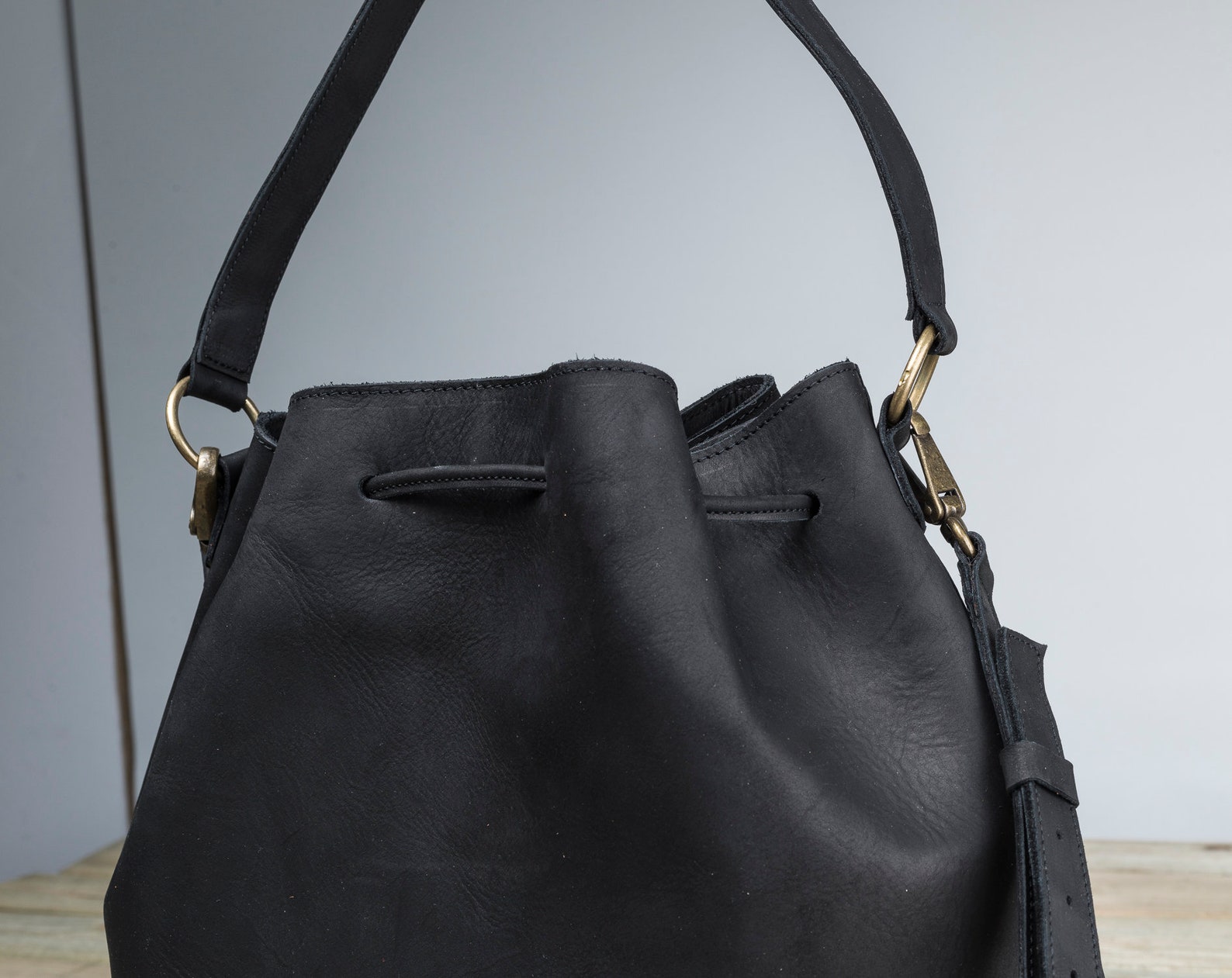 Black Bucket Bag, Bucket Bag, Leather Bucket, Black Bag, Black ...