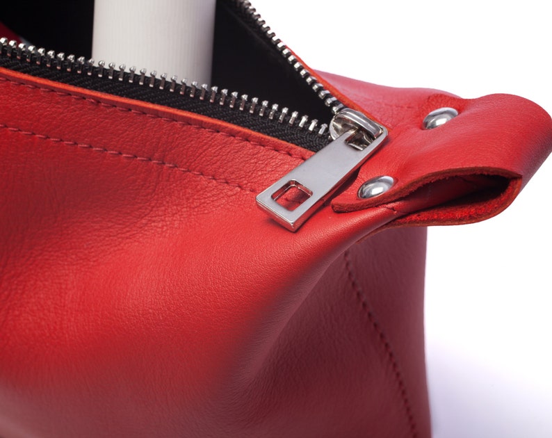 Red Leather Pouch Red Leather Cosmetic Pouch Leather Zipper - Etsy