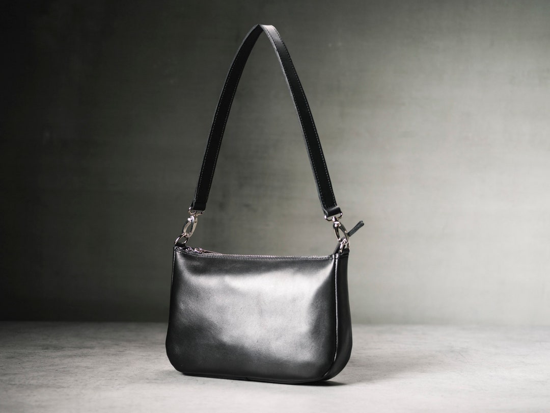 Valentine's Day Gift, Classic Armpit Shoulder Bag, Small Black Leather ...