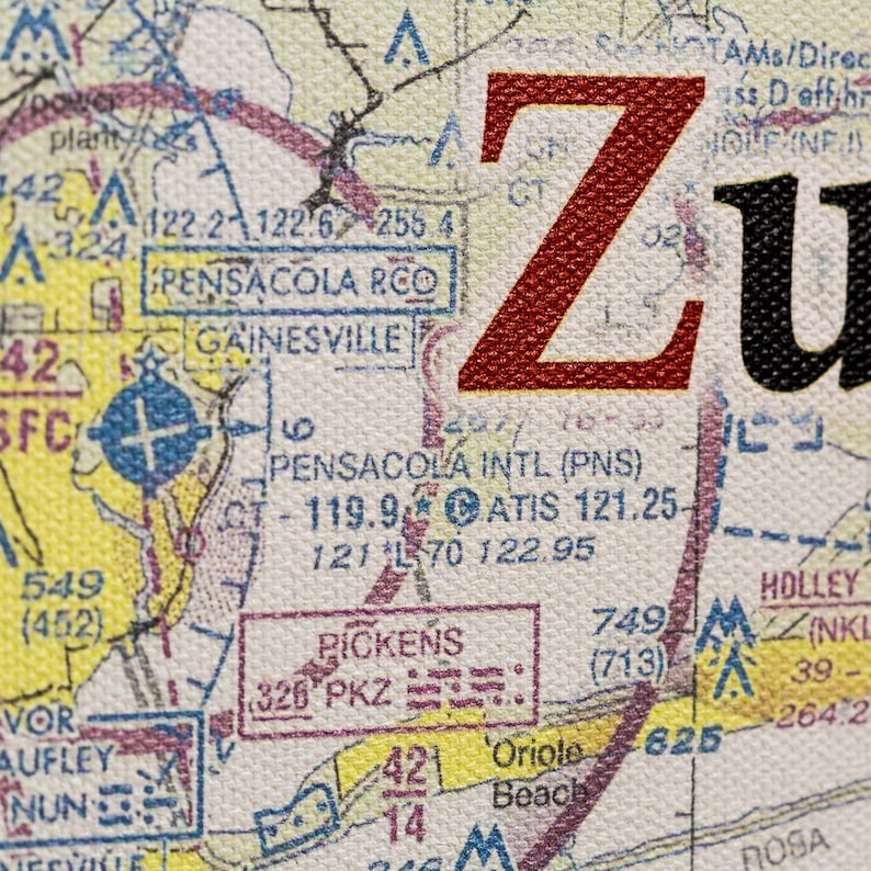 Phonetic Alphabet With Custom Aviation Map/chart Background on Canvas ...