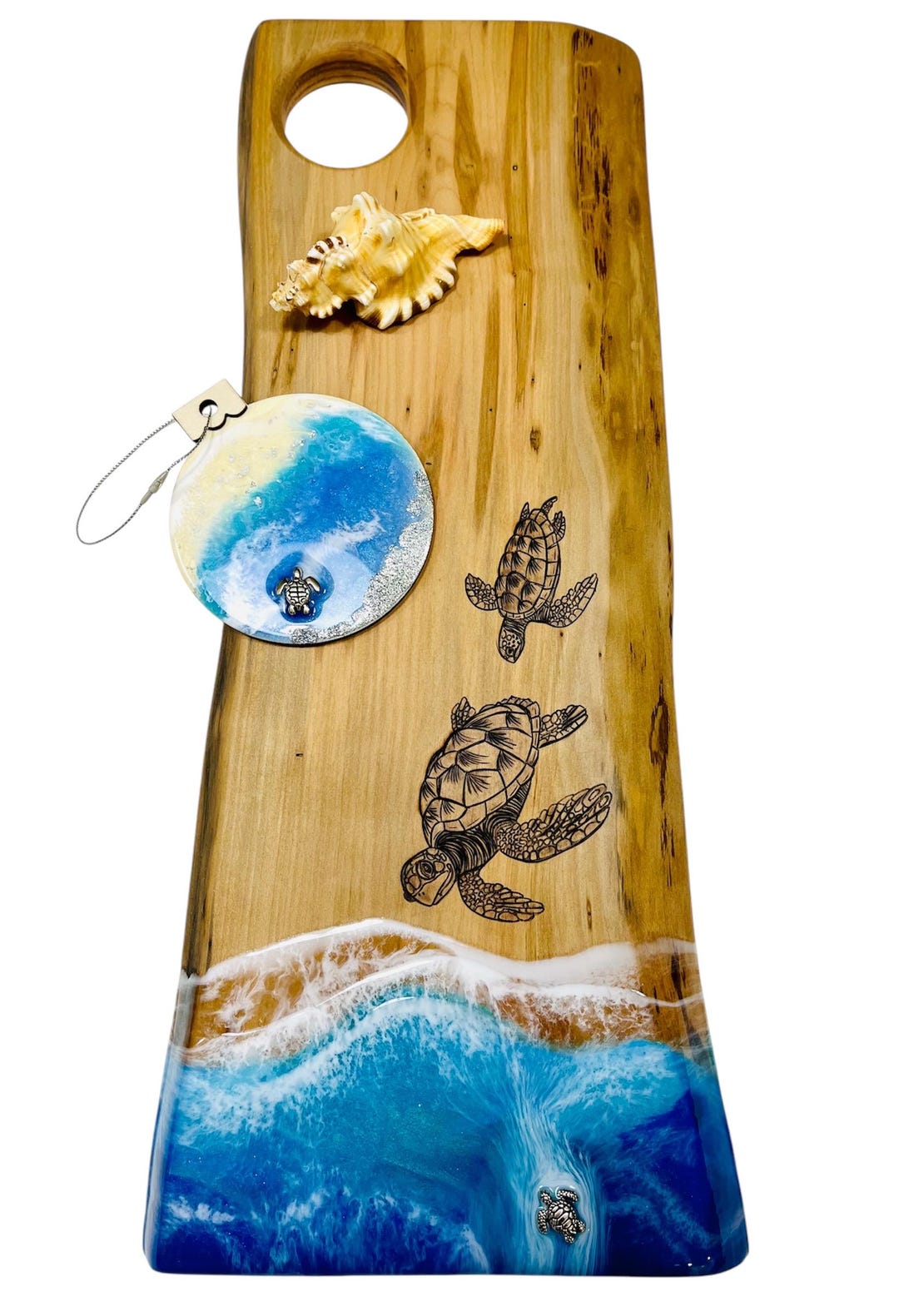 Turtles/ocean Waves Charcuterie Board/pyrography/cheese Board/resin Art ...