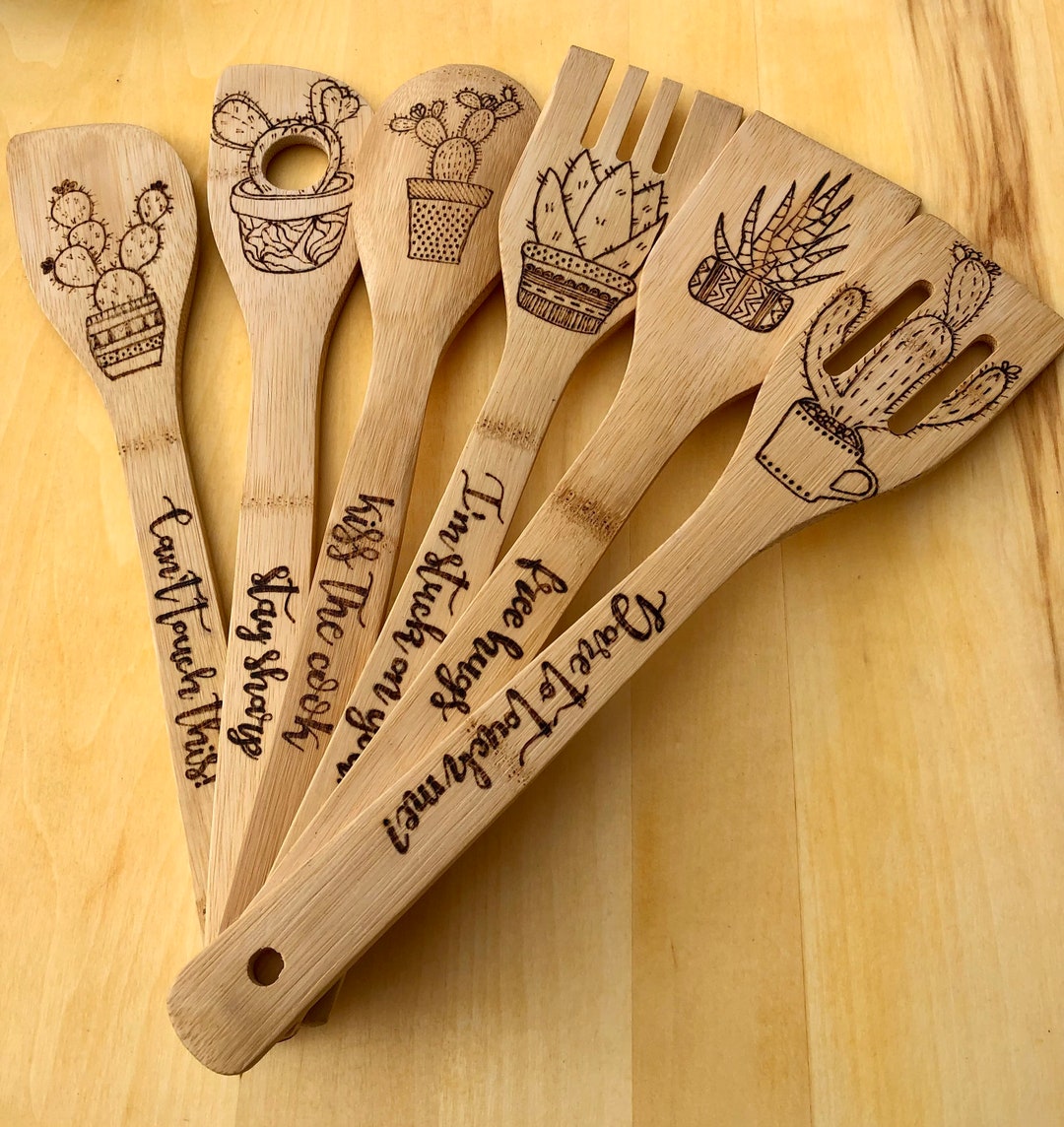Wooden Spoons/cactus Designs /personalized/pyrographed - Etsy