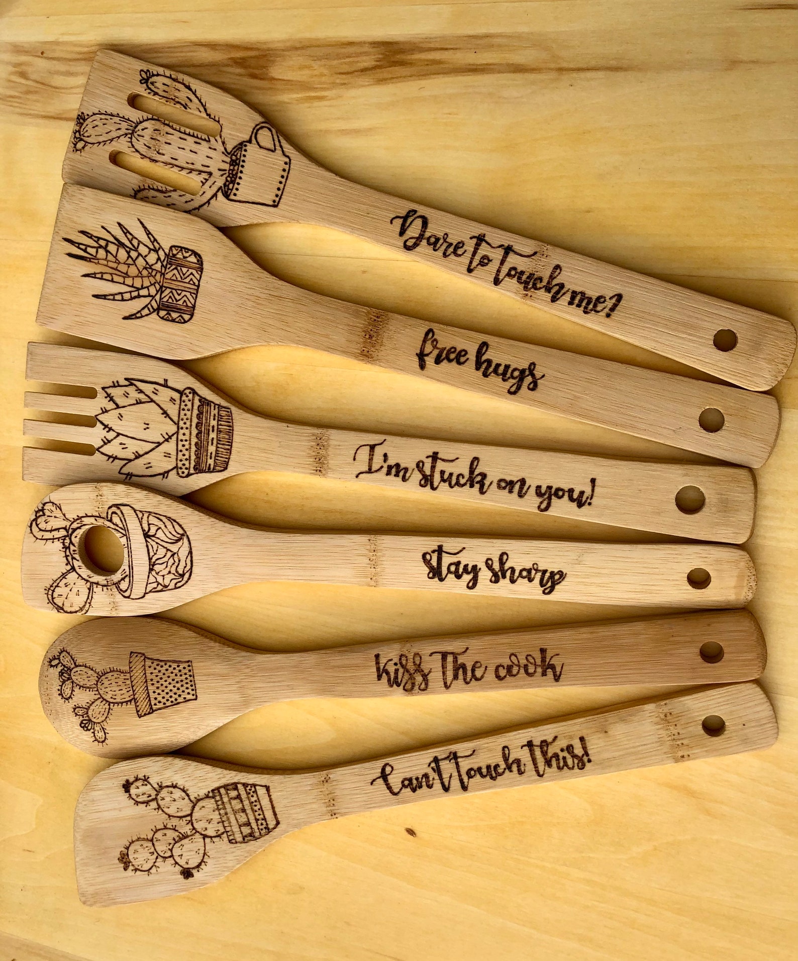 Wooden Spoons/cactus Designs /personalized/pyrographed - Etsy