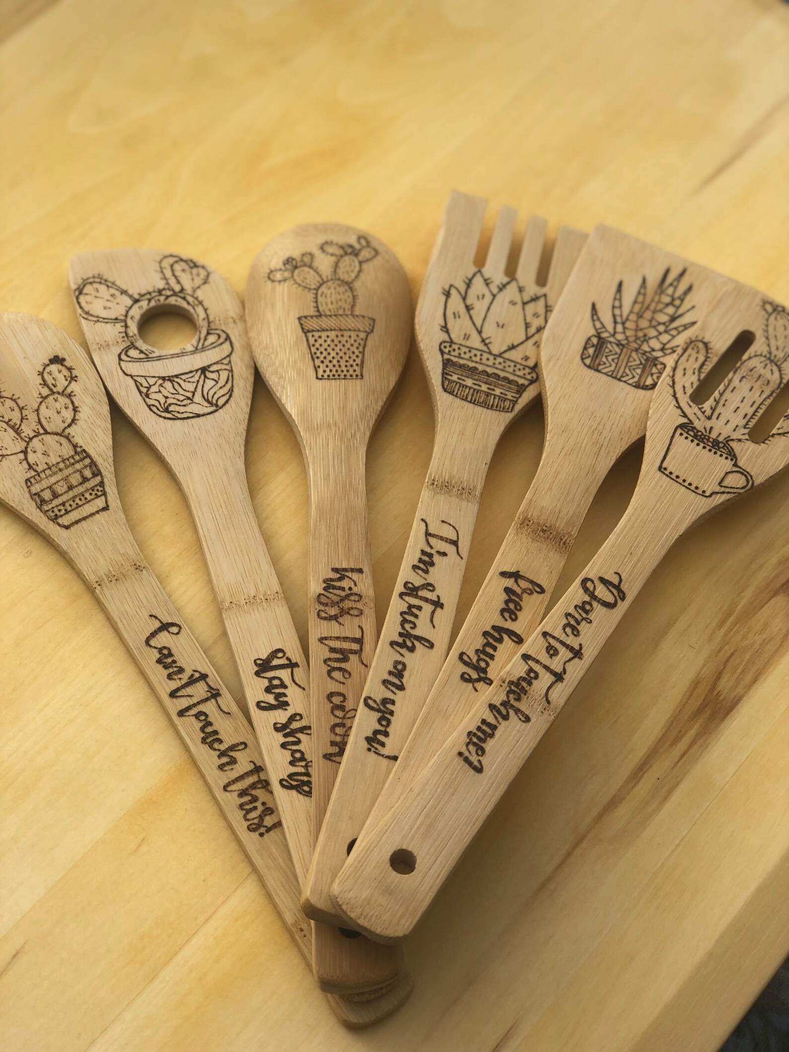 Wooden Spoons/cactus Designs /personalized/pyrographed - Etsy