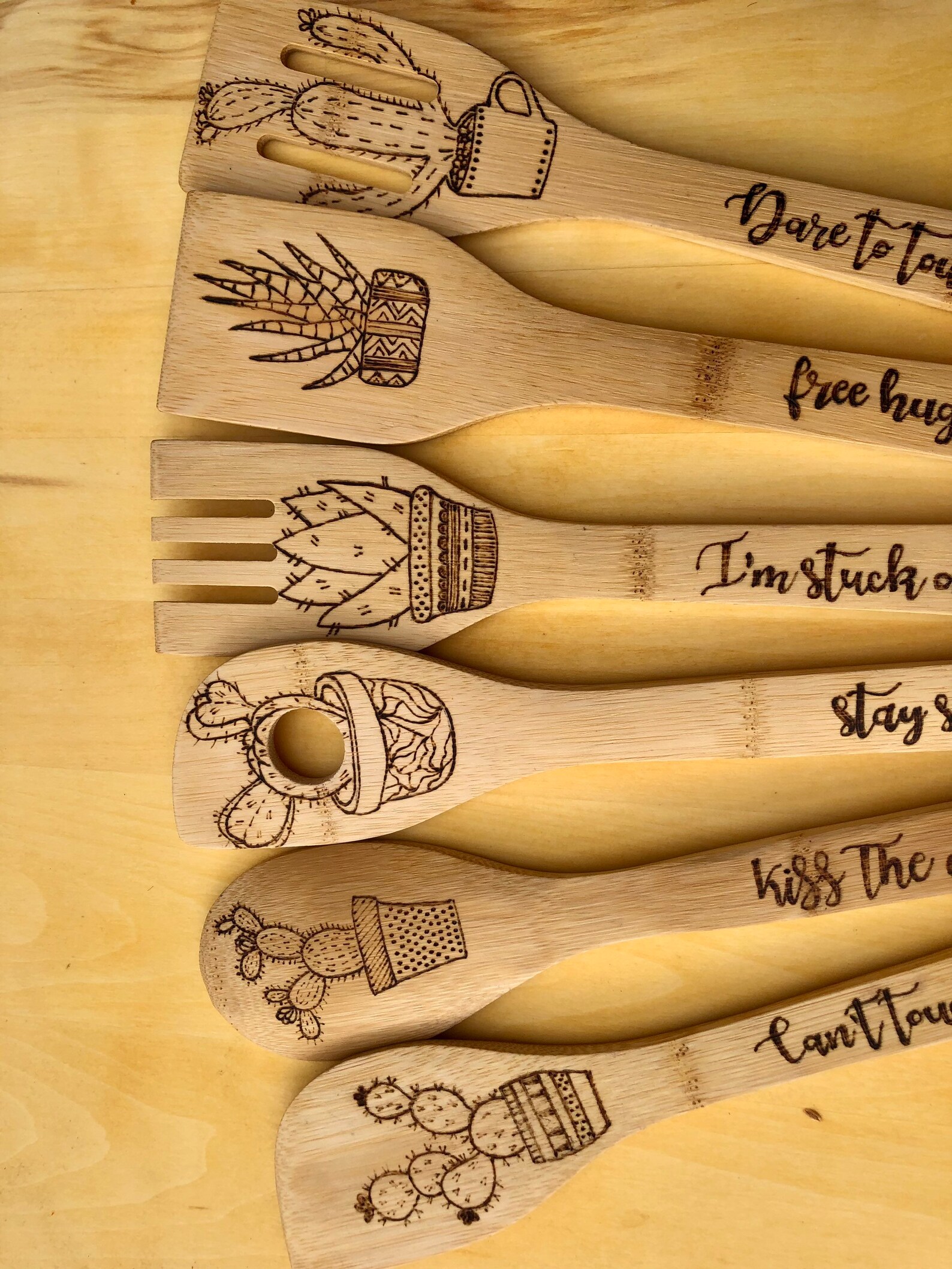 Wooden Spoons/cactus Designs /personalized/pyrographed - Etsy