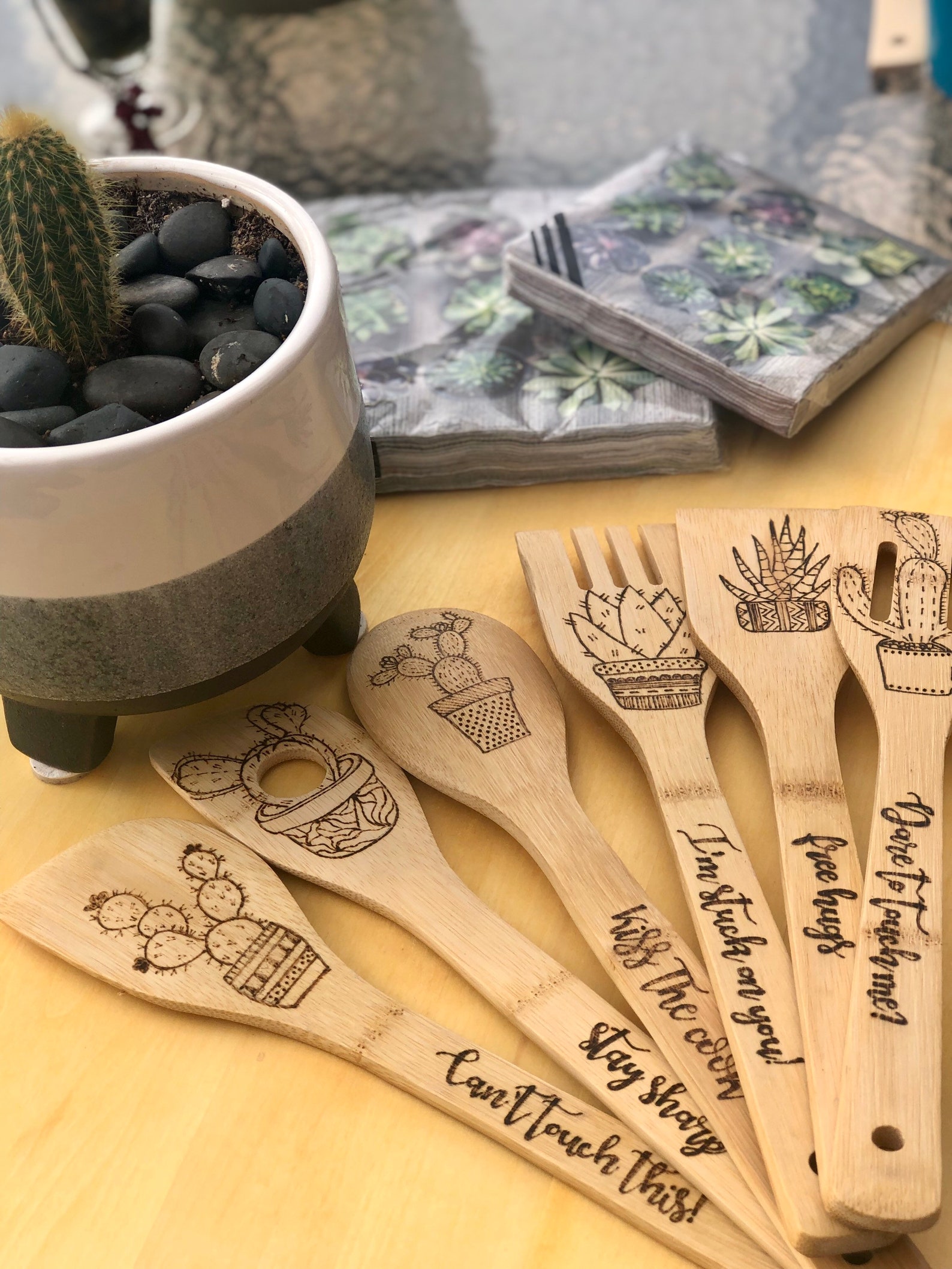 Wooden Spoons/cactus Designs /personalized/pyrographed - Etsy