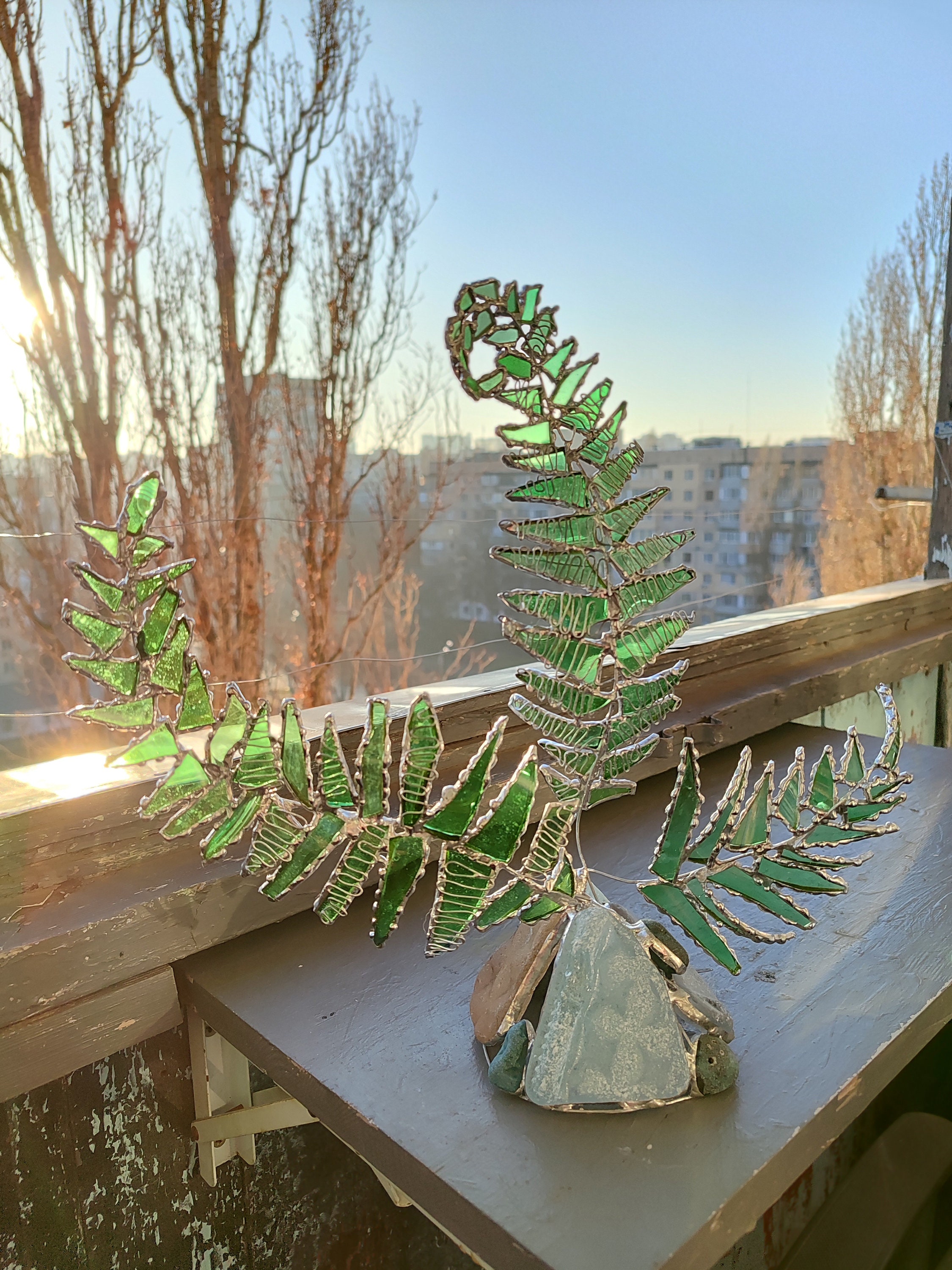 Stained Glass Fern, Artificial Upcycled Flower, Unique Art Decor to ...