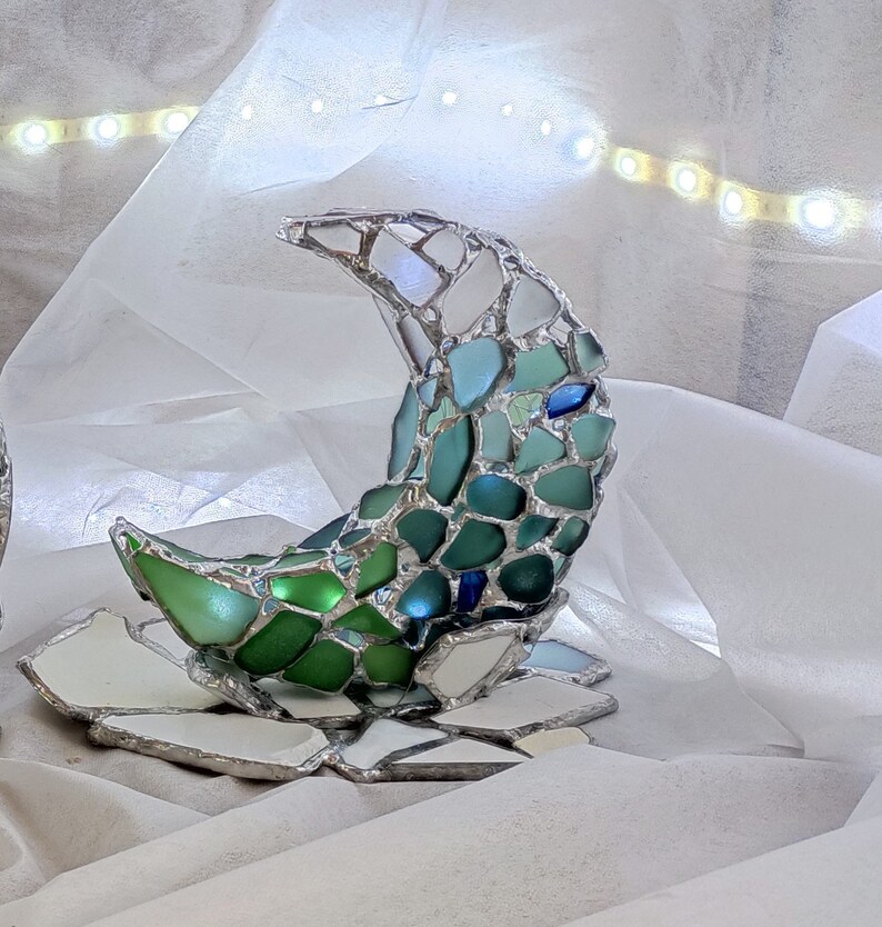 Blue Moon on a Cloud - Sea Stained Glass Crescent Night Light ...