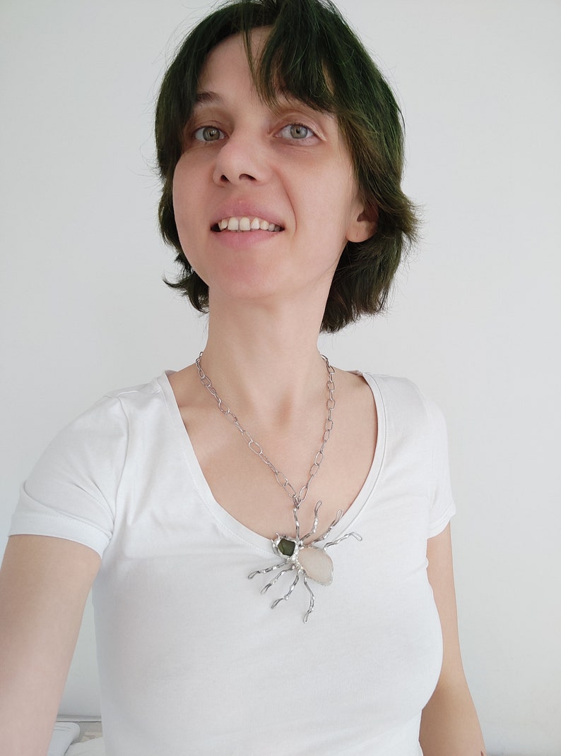 Seaglass Spider Necklace Unique Statement Upcycled Jewelry - Etsy