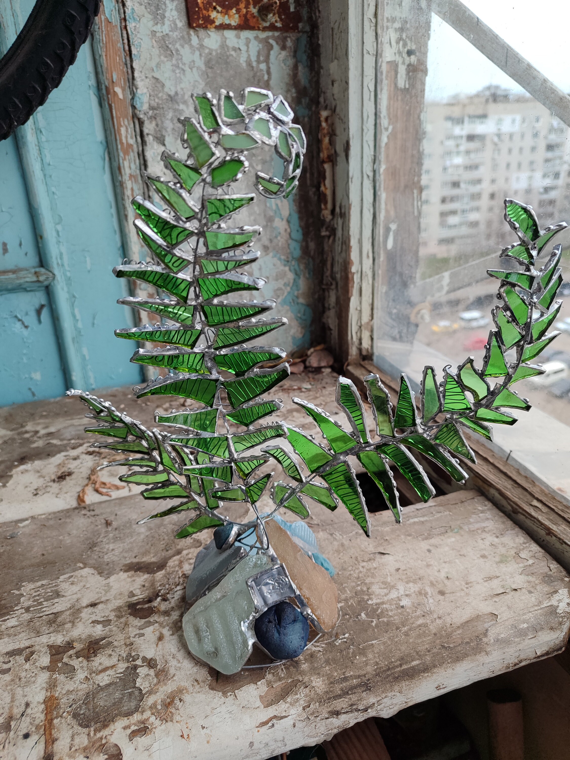 Stained Glass Fern, Artificial Upcycled Flower, Unique Art Decor to ...