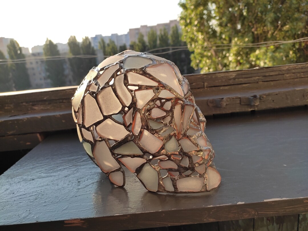 Sea Stained Glass Skull Human, 1:1, Sea Glass Art, Scary Spooky Home ...