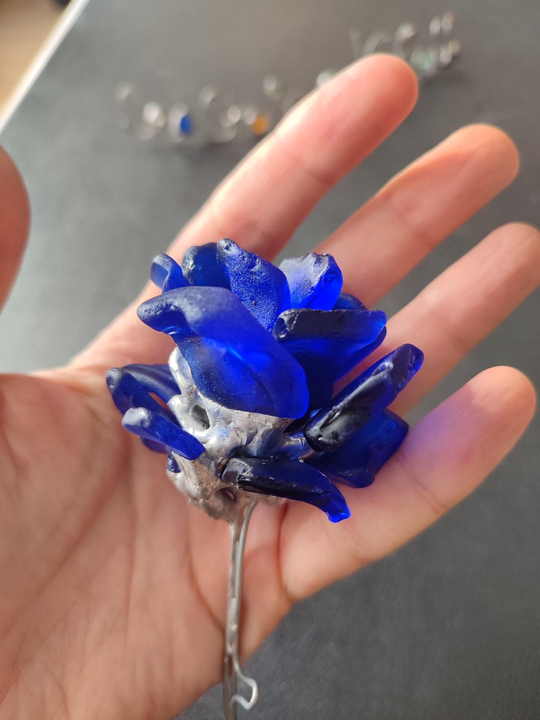 Sea Glass Cobalt Blue Rose, Heavy Unique Upcycled Flowers, Fantasy ...