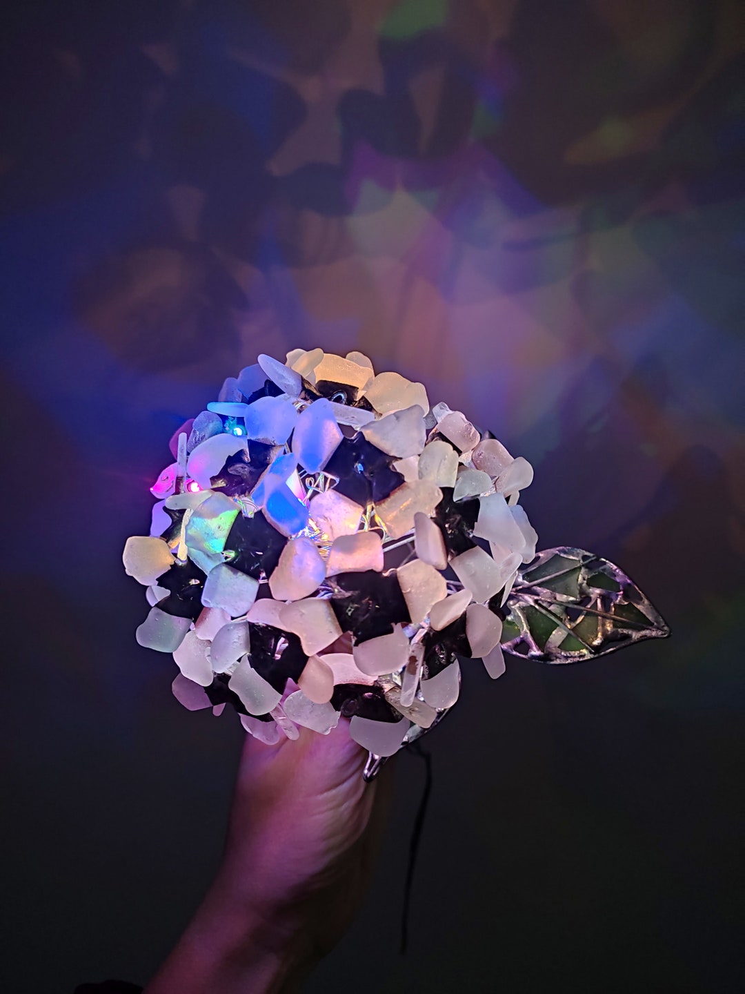 Sea Glass Hydrangea Night Light, White Glass Colored Lights, Upcycled ...