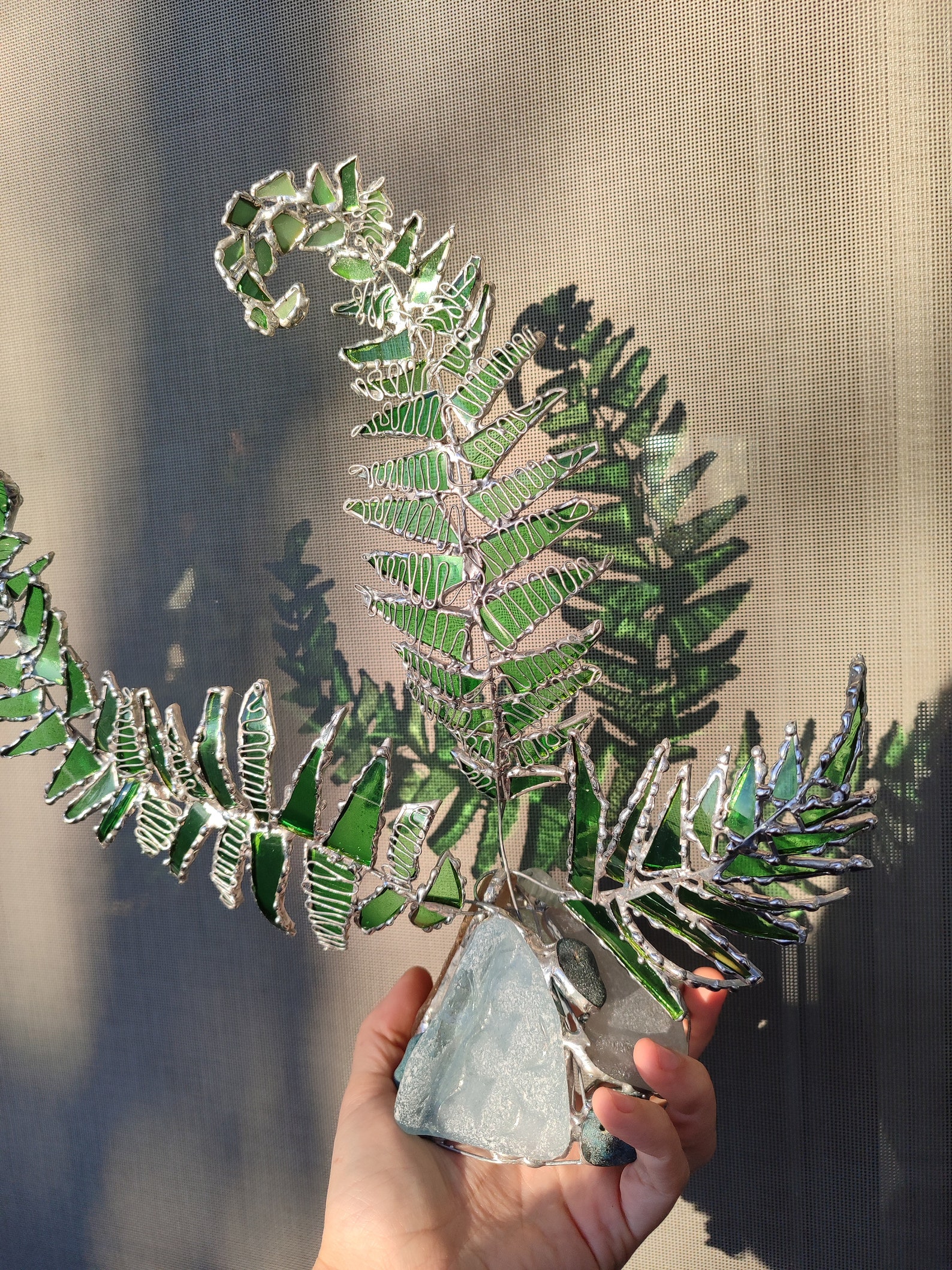 Stained Glass Fern, Artificial Upcycled Flower, Unique Art Decor to ...