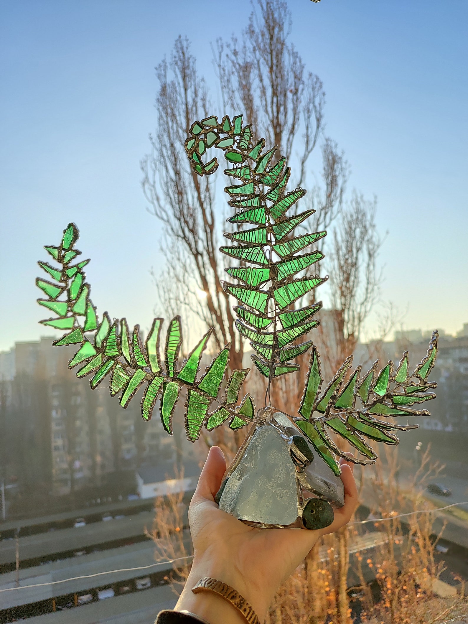Stained Glass Fern, Artificial Upcycled Flower, Unique Art Decor to ...