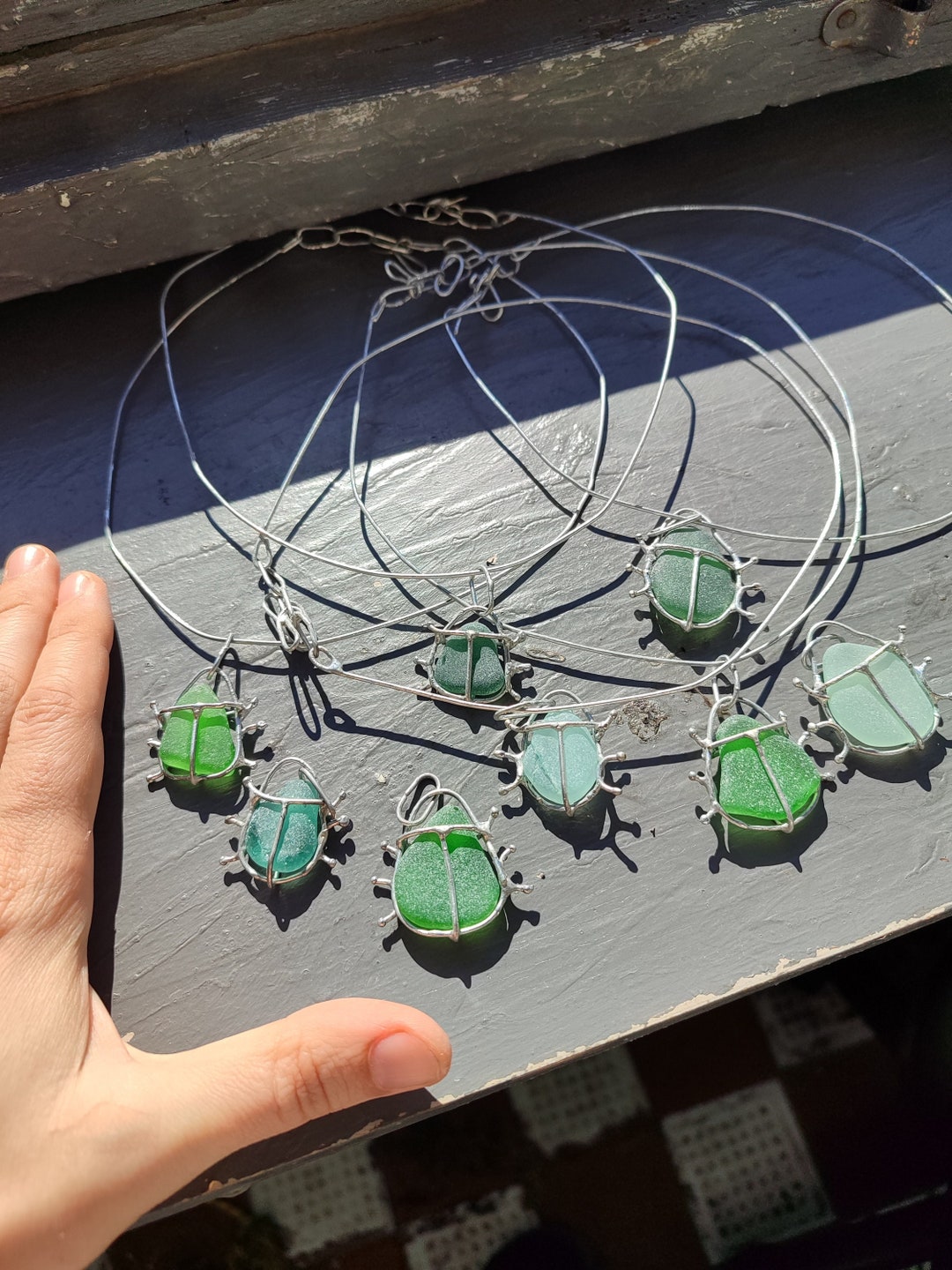 Sea Glass Bug Jewelry, Necklace And/or Earrings, Chunky Statement ...