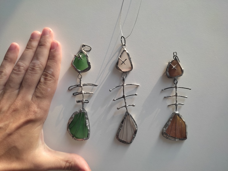 Seaglass Fish Skeleton / Bone Necklace, Statement Upcycled Jewelry ...