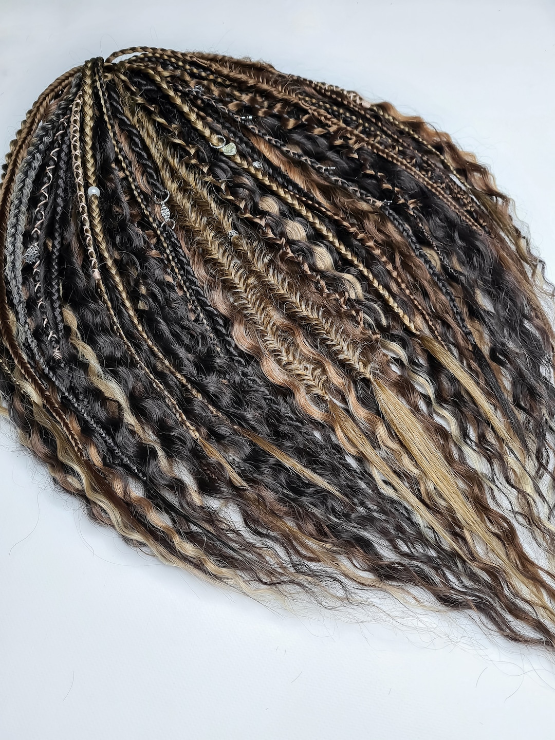 Boho Style Curly Synthetic Dreadlocks in Brown Shades Crochet Dreads ...