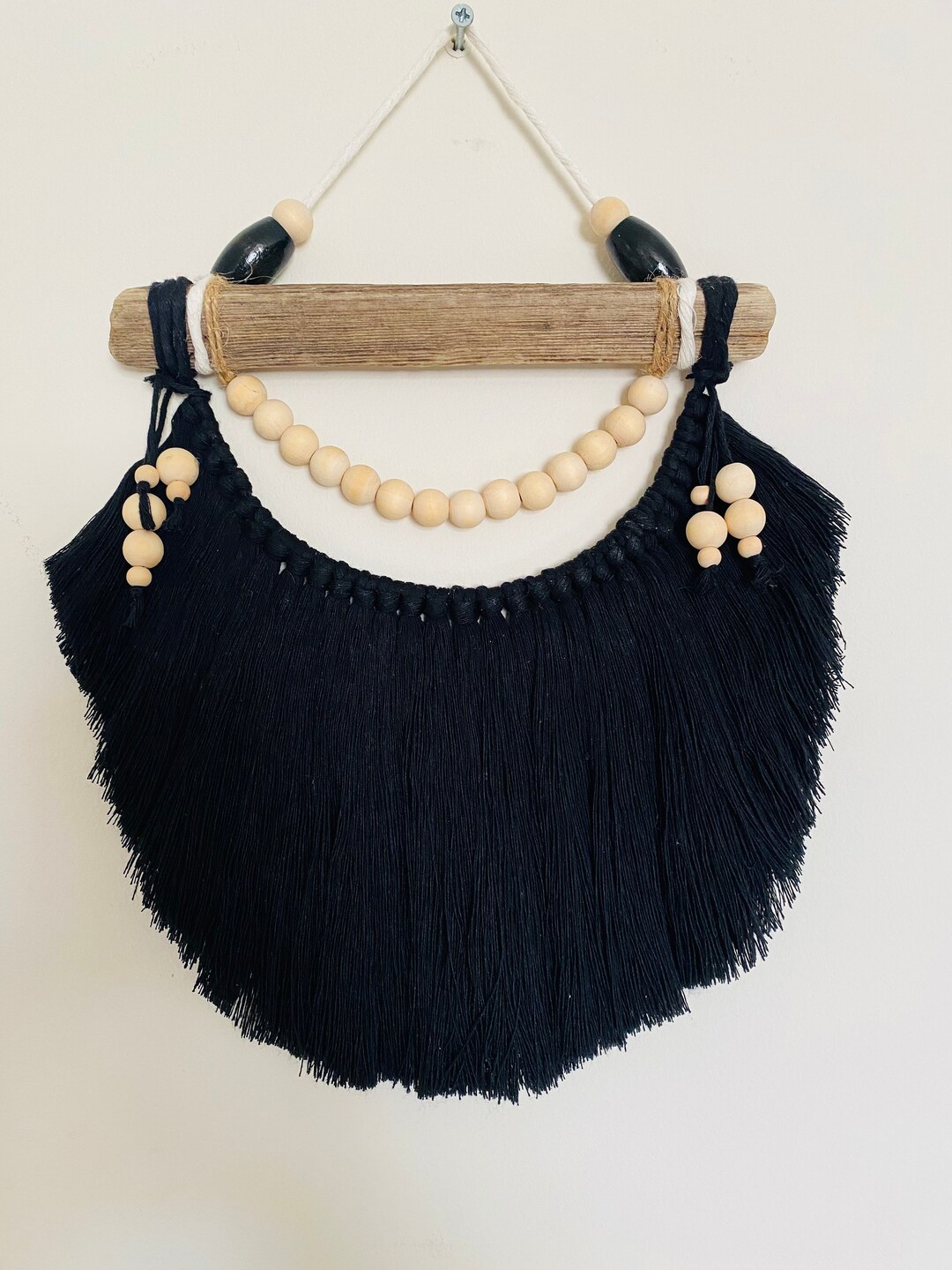 Macrame and Natural Wooden Bead Swag - Etsy