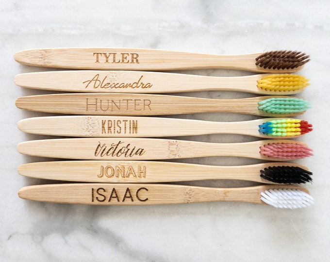 Personalized Bamboo Toothbrushes With Names Engraved, Custom Colors ...