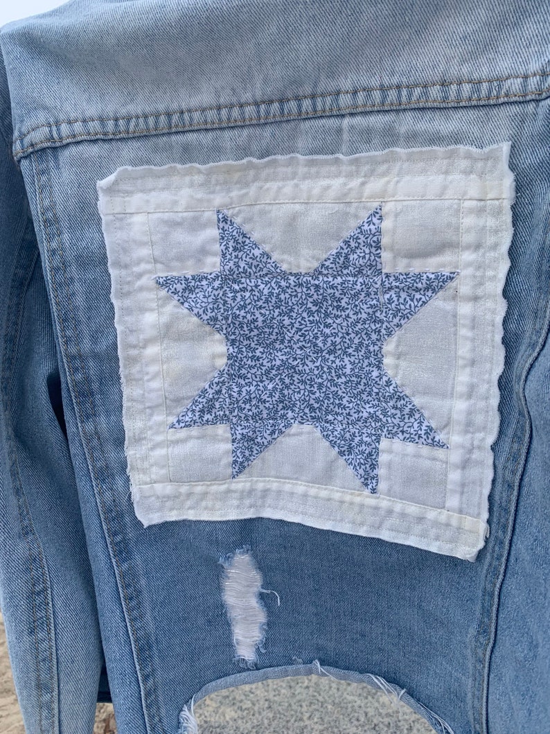 Juniors Denim Jacket With Star Quilt Block - Etsy