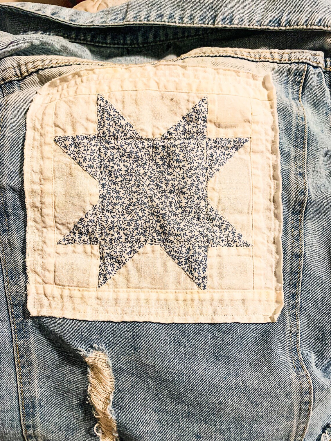 Juniors Denim Jacket With Star Quilt Block - Etsy