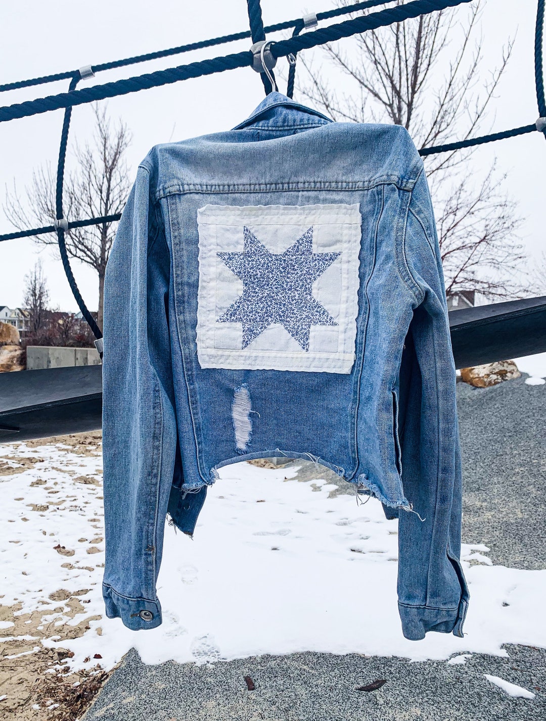 Juniors Denim Jacket With Star Quilt Block - Etsy