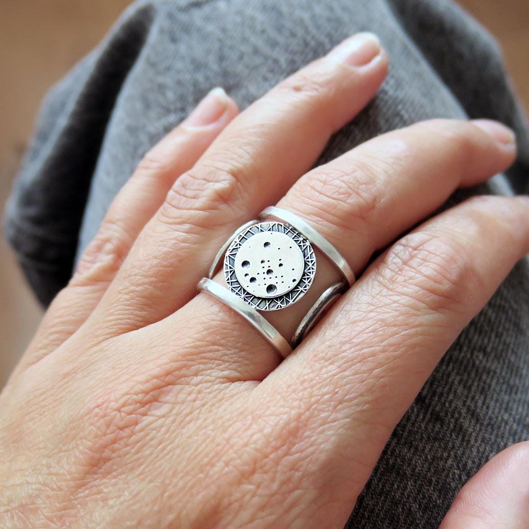 Moon Phases Ring, Moon Stars Sterling Silver Ring, Statement Ring ...