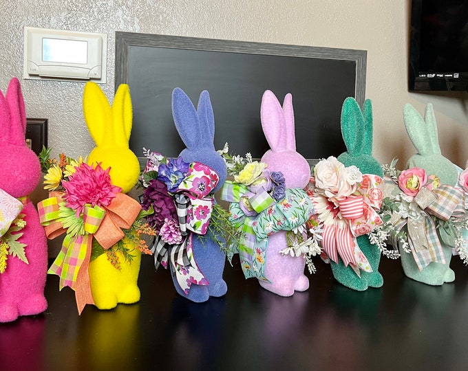 Hot Pink Flocked Easter Bunny-button Nose Bunny-spring Bunny ...