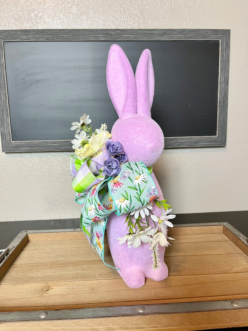 Embellished Flocked Fuzzy Easter Spring Bunny Ribbon Bow Floral - Etsy
