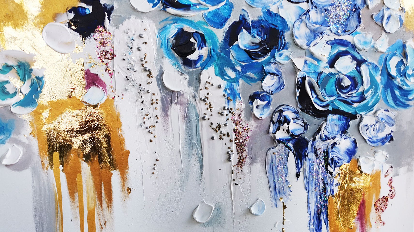 Abstract Canvas Wall Art, Blue Flower Painting, Floral Wall Art ...